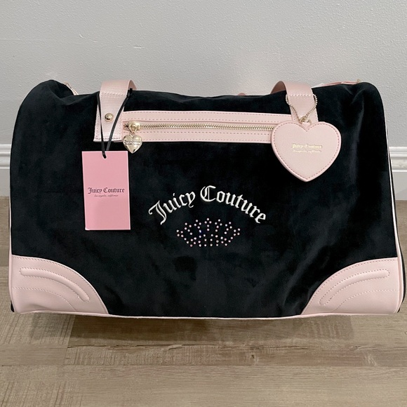 Juicy Couture | Bags | New Juicy Couture Velour Black Pink Heritage Rosie Weekender Duffle Bag ...